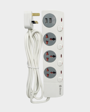 Buy Sirocco 4 Way Extension Socket USB 3m White in Qatar - AlaneesQatar.Qa