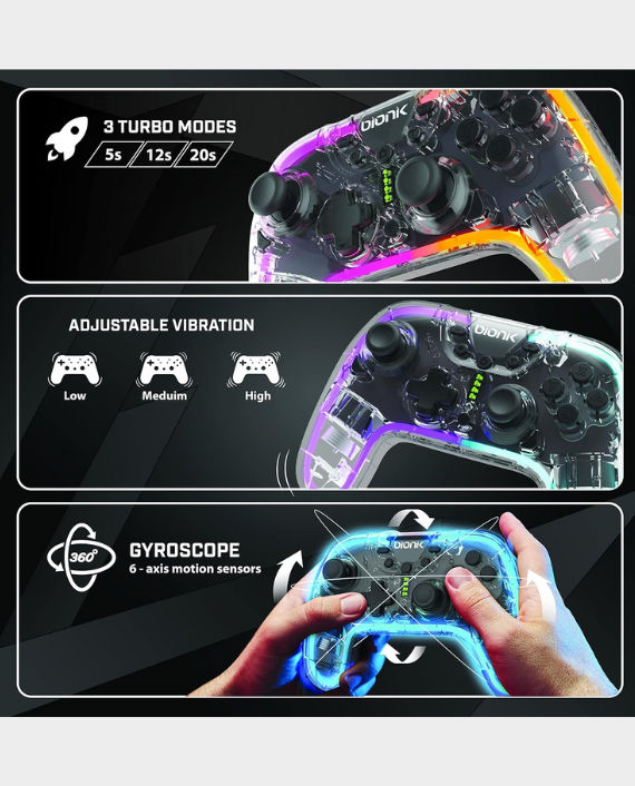 Buy Bionik Nintendo Switch Neoglow Wireless RGB Controller (Clear) in ...