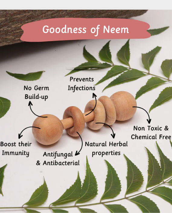 Buy Ariro Wooden Rattle - Dumbbell with Rings in Qatar - AlaneesQatar.Qa