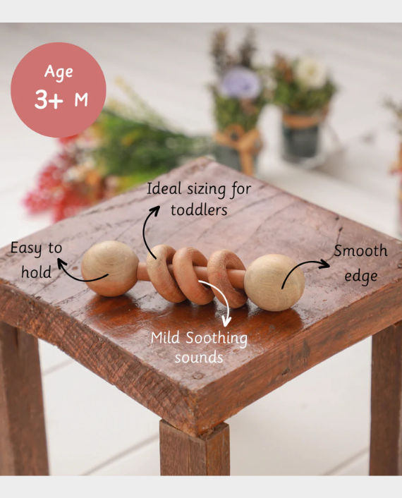 Buy Ariro Wooden Rattle - Dumbbell with Rings in Qatar - AlaneesQatar.Qa