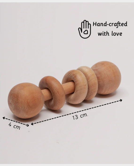 Buy Ariro Wooden Rattle - Dumbbell with Rings in Qatar - AlaneesQatar.Qa