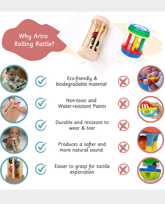 Buy Ariro Wooden Rattle - Rolling in Qatar - AlaneesQatar.Qa