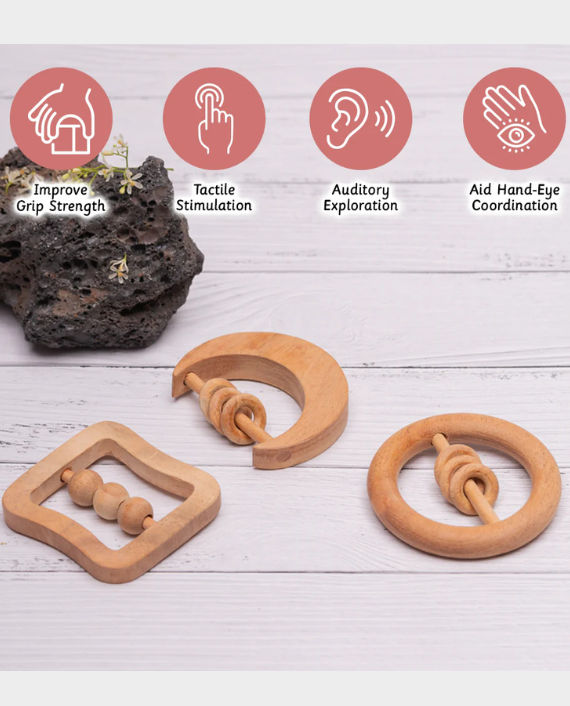 Buy Ariro Neem Wood Rattles (Set of 3) in Qatar - AlaneesQatar.Qa