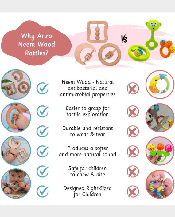 Buy Ariro Neem Wood Rattles (Set of 3) in Qatar - AlaneesQatar.Qa