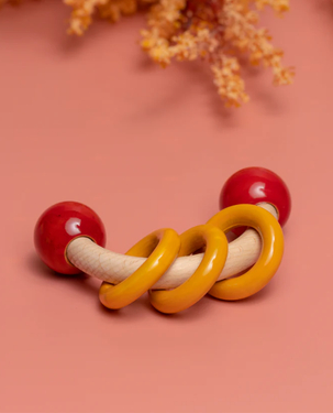 Buy Ariro Wooden Rattle Curvy with Rings in Qatar - AlaneesQatar.Qa