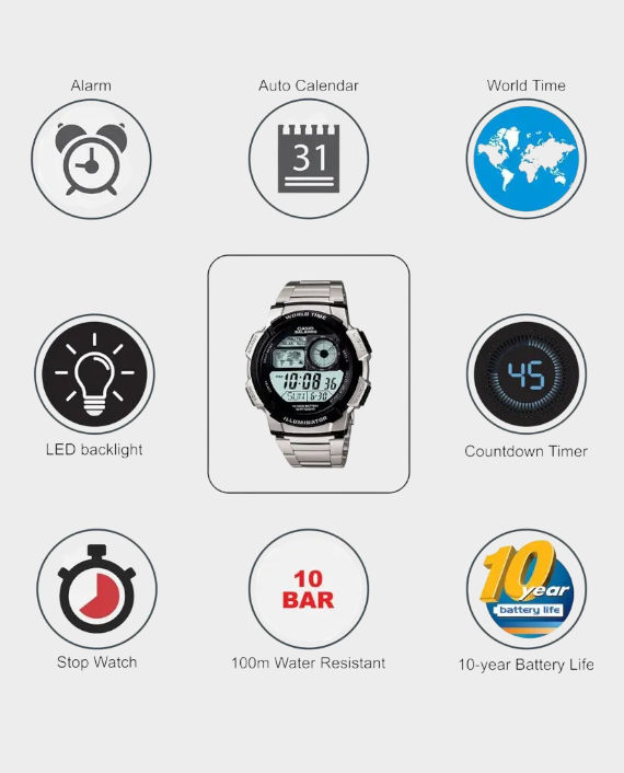 Buy CASIO Youth Watch AE-1000WD-1AVDF - Silver in Qatar - AlaneesQatar.Qa