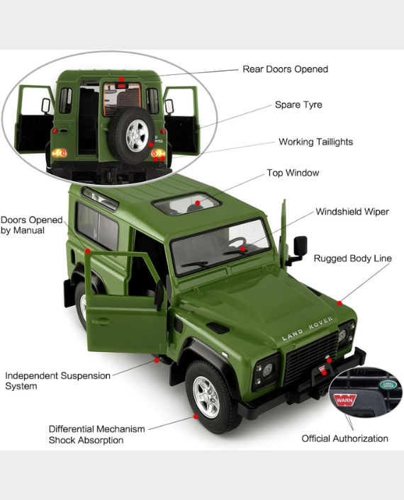 Buy RASTAR Land Rover Defender RC Car | 1:24 Scale, 4-Wheel Suspension ...
