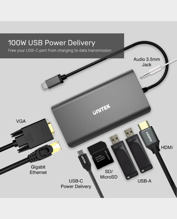 Buy UNITEK 8-in-1 USB-C Dual Display Hub - 100W PD, 4K HDMI, Ethernet ...