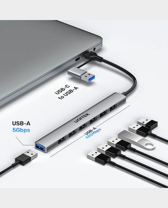 Buy UNITEK uHUB S7 7-in-1 5Gbps USB Hub in Qatar - AlaneesQatar.Qa