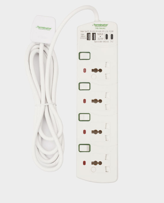 Buy Terminator 4-Way Power Extension Socket 3m | USB-A & C in Qatar ...