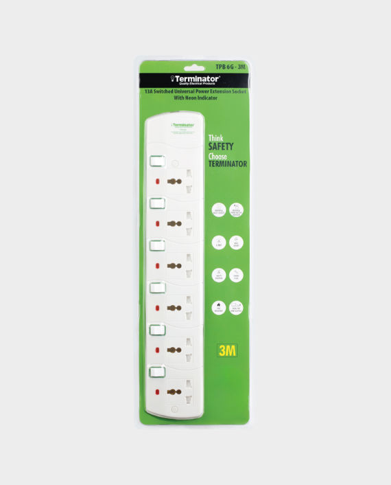 Buy Terminator 6 Way Universal Power Extension Socket 3m White in Qatar ...