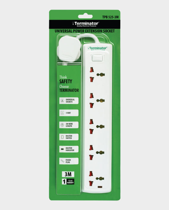 Buy Terminator 5 Way Universal Power Extension Socket | 3m Cable in ...