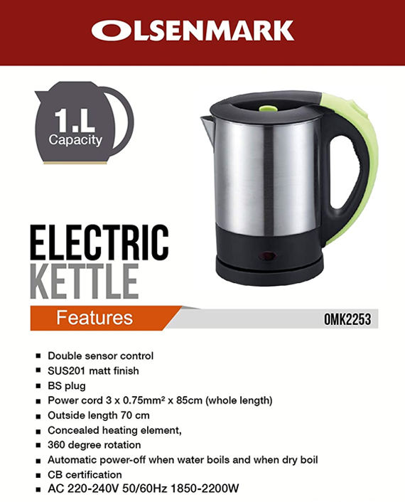 Buy Olsenmark OMK2253 1 Litre Electric Kettle with Double Sensor ...