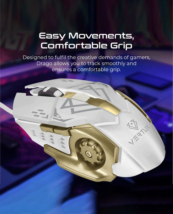 Buy Vertux Drago Precision Tracking Ergonomic Gaming Mouse White in ...