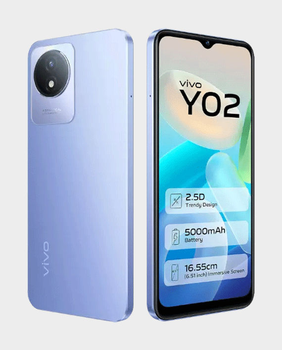 Buy Vivo Y02 2GB 32GB (Orchid Blue) in Qatar - AlaneesQatar.Qa