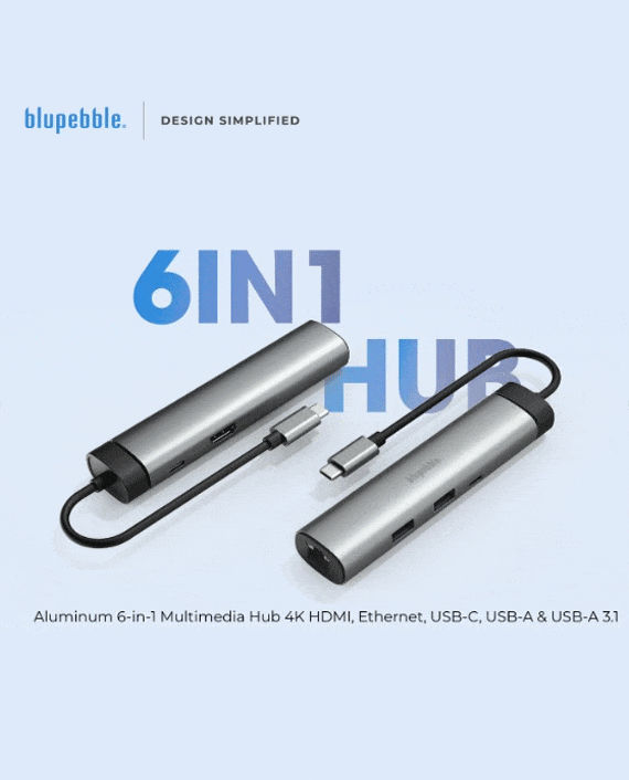 Buy Blupebble C6 Multiport Aluminum 6-in-1 Multimedia Hub (Gray) in Qatar - AlaneesQatar.Qa