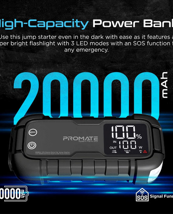 Buy Promate Spart Tank Car Jump Starter 20000mah Powerbank 45w PD 2000D ...