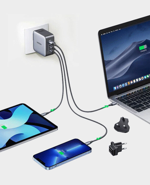 Buy Ugreen USB-A + 2 USB-C 65W GaN Charger with Interchangeable (UK/US ...