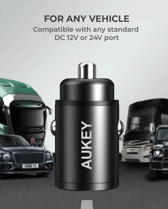 Buy Aukey Dual Port Car Charger USB-A & USB-C 30W CC-A3-BK in Qatar ...