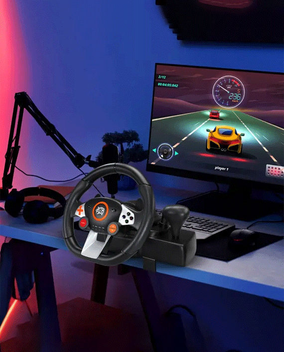 Buy Porodo Gaming 7 in 1 Plug and Play Steering Wheel PDX627 in Qatar ...