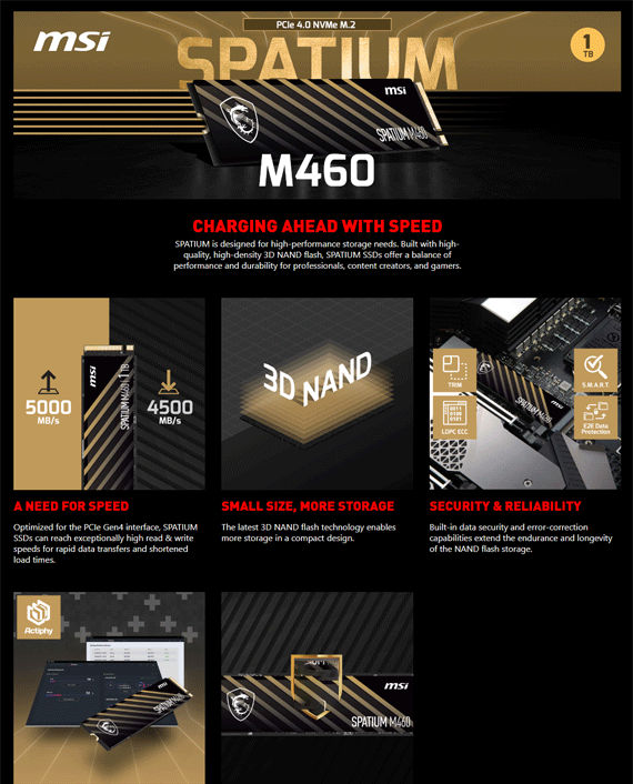 Buy MSI 1TB Spatium M460 PCIE 4.0 NVME M.2 SSD 5000MB/s S78440L930 in Qatar - AlaneesQatar.Qa