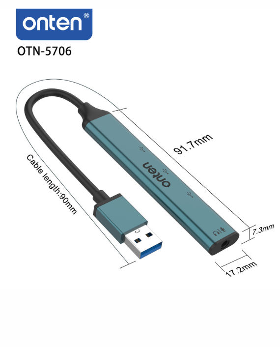 Buy Onten 5706 4-in-1 USB A to 3.5mm Jack Adapter with USB 3-Port Hub ...