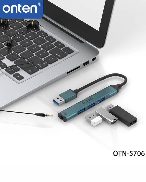 Buy Onten 5706 4-in-1 USB A to 3.5mm Jack Adapter with USB 3-Port Hub ...